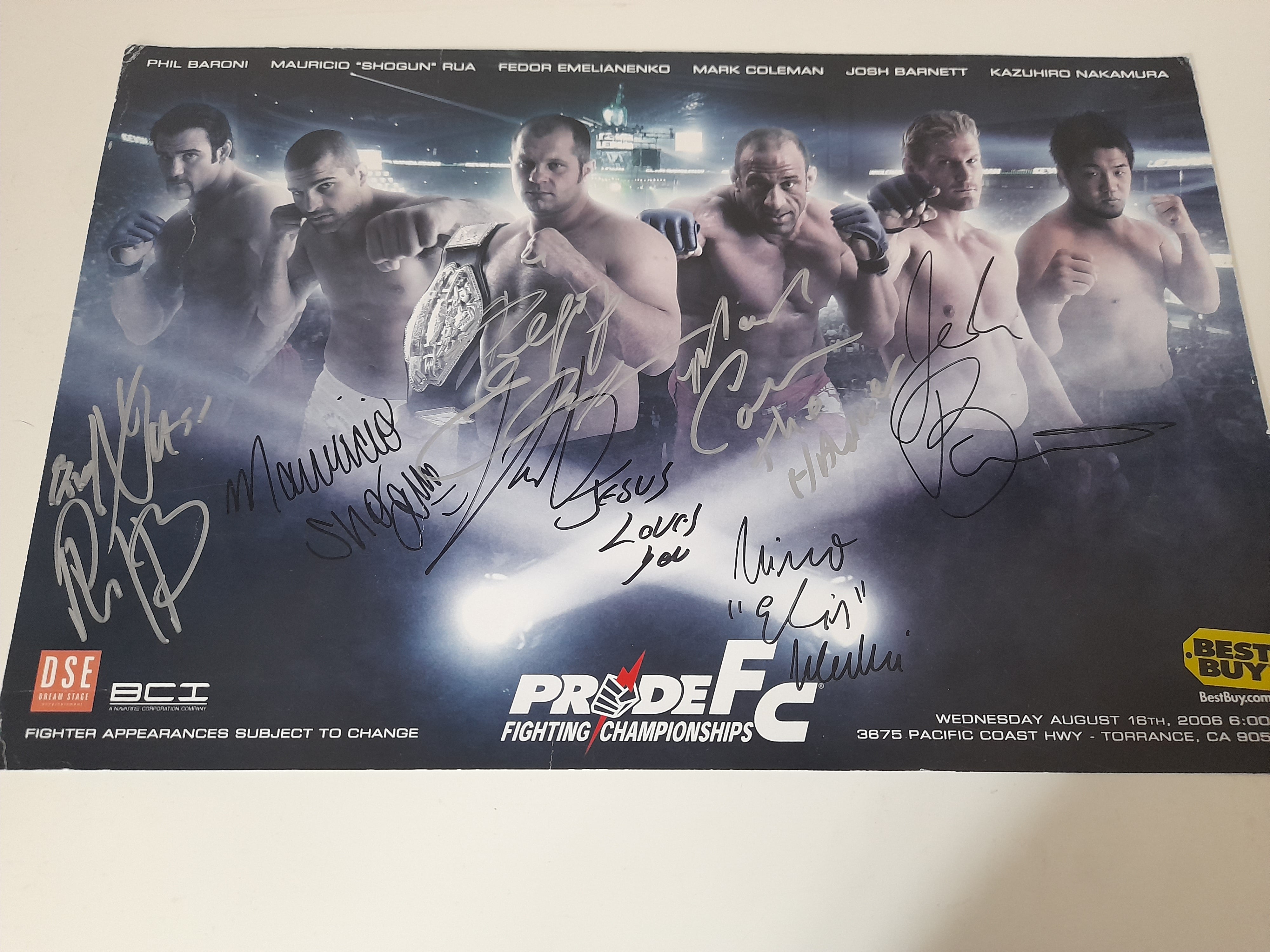Pride Fighting Championship USA 7x Fighter Signed 11x17 Promo Poster ...